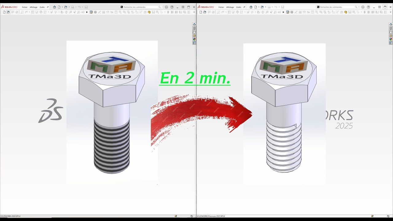 Solidworks 2025 - Représentation de filetage pour l'impression 3D - YouTube