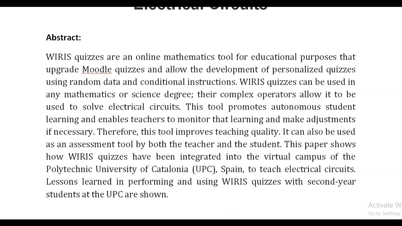 Lessons Learned in the Use of WIRIS Quizzes to Upgrade Moodle to Solve Electrical Circuits - YouTube