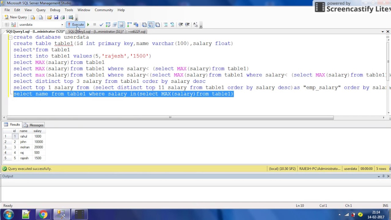 How To Get Name Of 1st 2nd 3rd nth Highest Salary Using Sql Part 3 How To Get Name Of 1st 2nd 3rd nth Highest Salary Using Sql Part 3