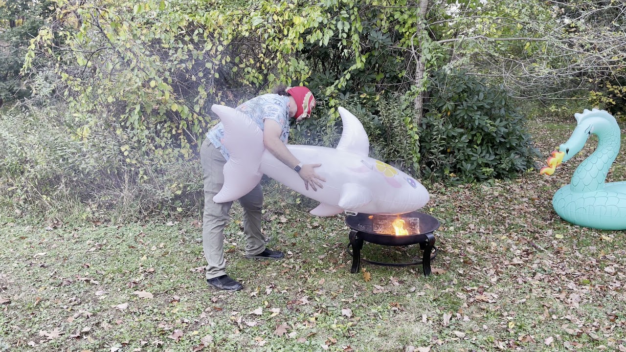 Playing with Fire and Inflatables Burn popping Whale - YouTube