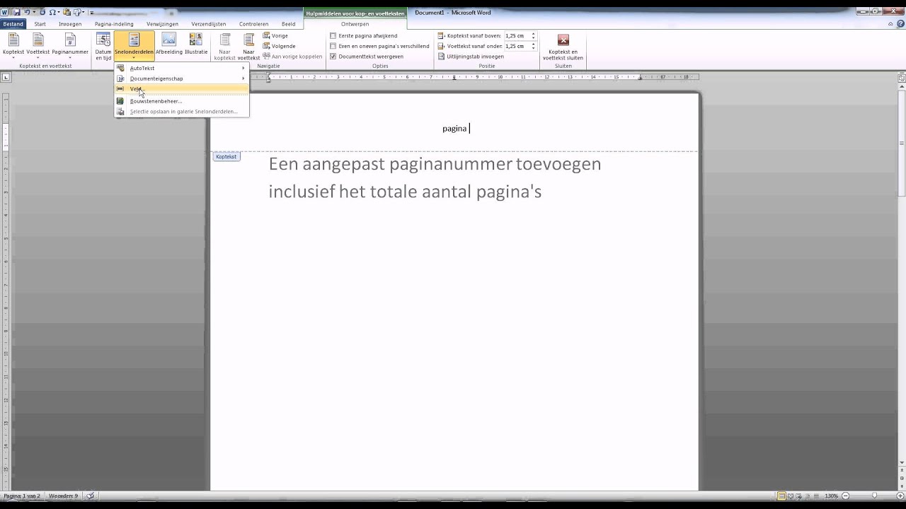 1 1 3 Een aangepast paginanummer toevoegen inclusief het totale aantal ...