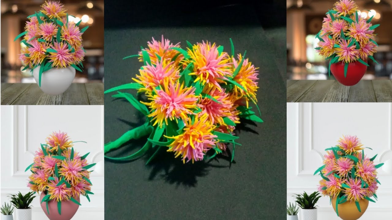 How to make foam table flowers|diy flowers craft|decoration ideas - YouTube