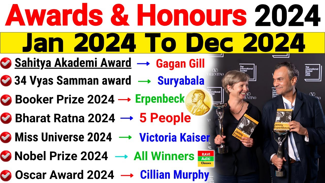 Awards and Honours 2024 Current Affairs | Important Awards January to ...