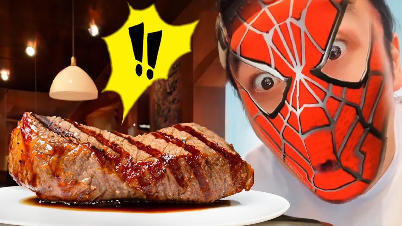 Spider-Man eats a one-pound steak in one bite. - YouTube