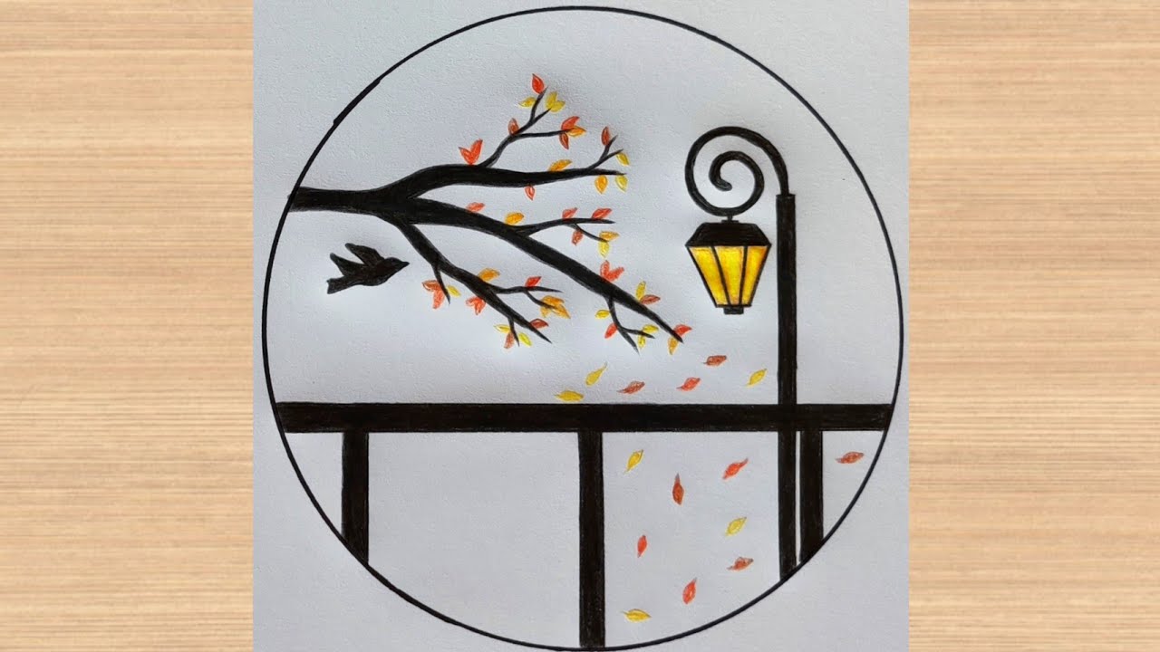 easy autumn scenery drawing | fall drawing step by step | drawing ...