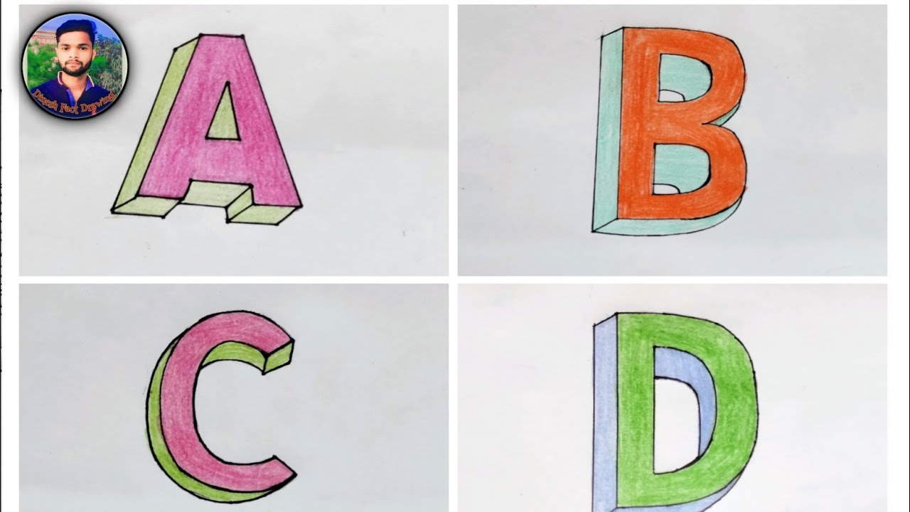 A B C D letter 3d illusions easy Beautiful step by step drawing video ...