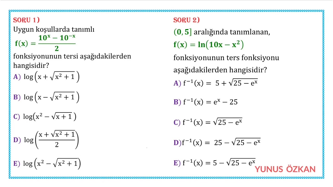 LOGARİTMA İLE İLGİLİ İKİ ZOR SORU TİPİNİN ÇÖZÜMÜ (Ters Fonksiyon) - YouTube
