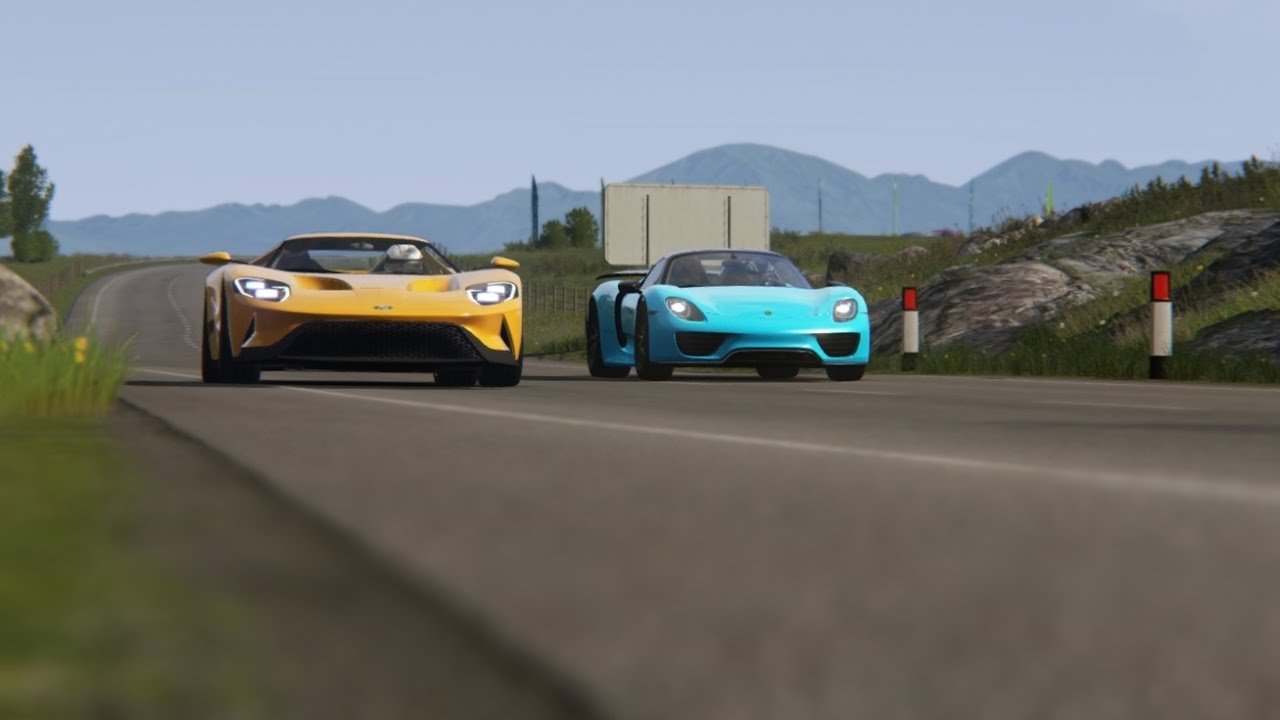 Battle Porsche 918 Spyder vs Ford GT 2017 at Highlands - YouTube