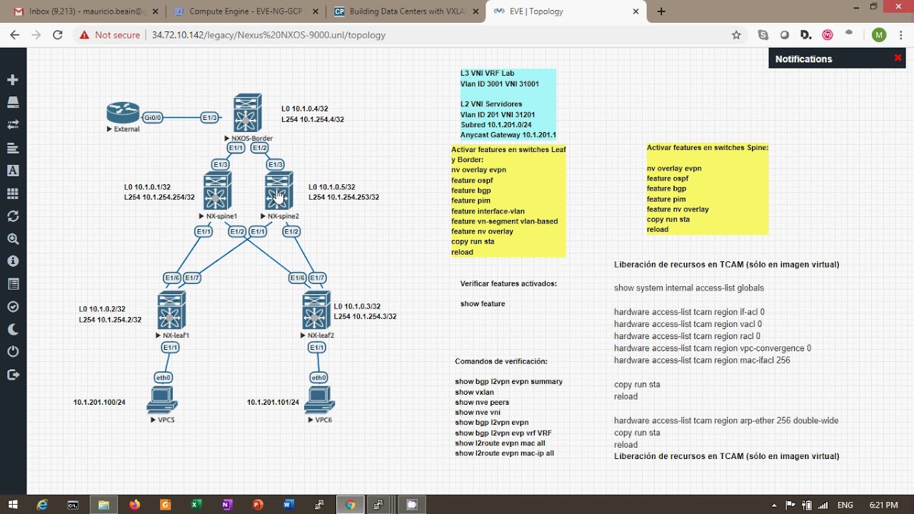 Preview Lab EVE-NG on Google Cloud Fabric Nexus NXOS 9000 VXLAN MP-BGP Evpn (part 1) - YouTube