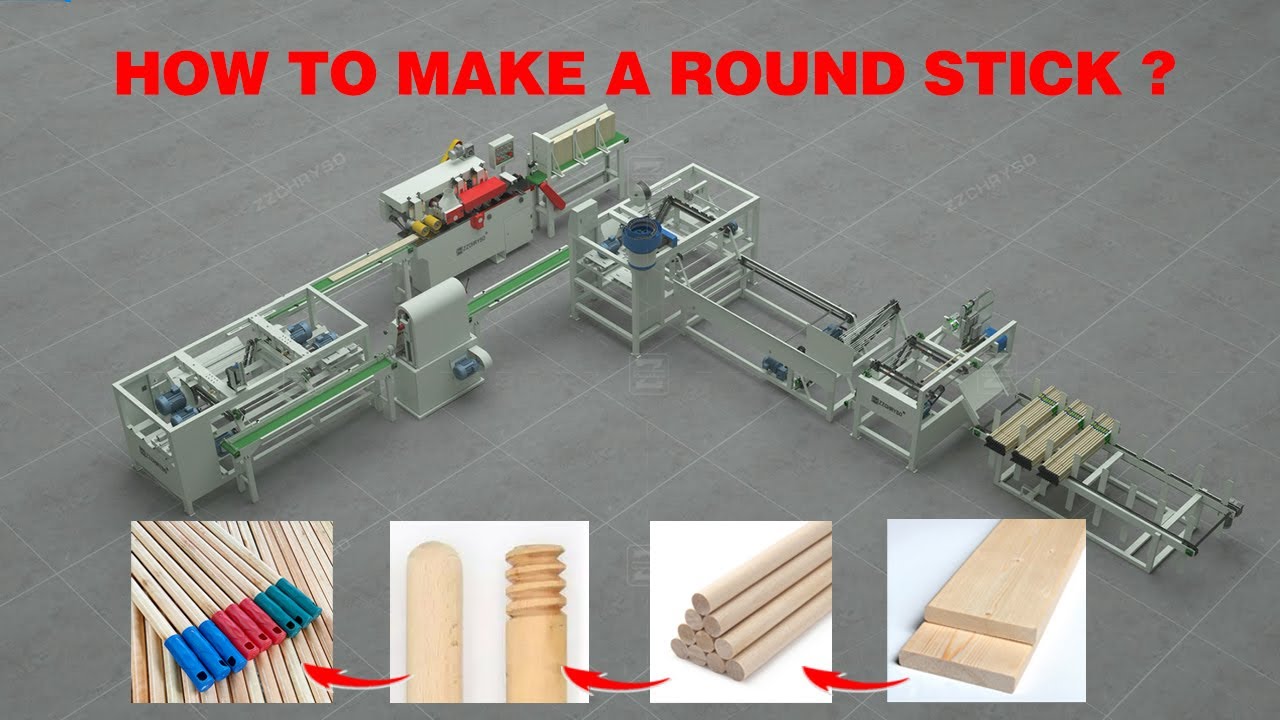 How to make a round stick ? Wood Stick Making Production Line I Mop Rod ...