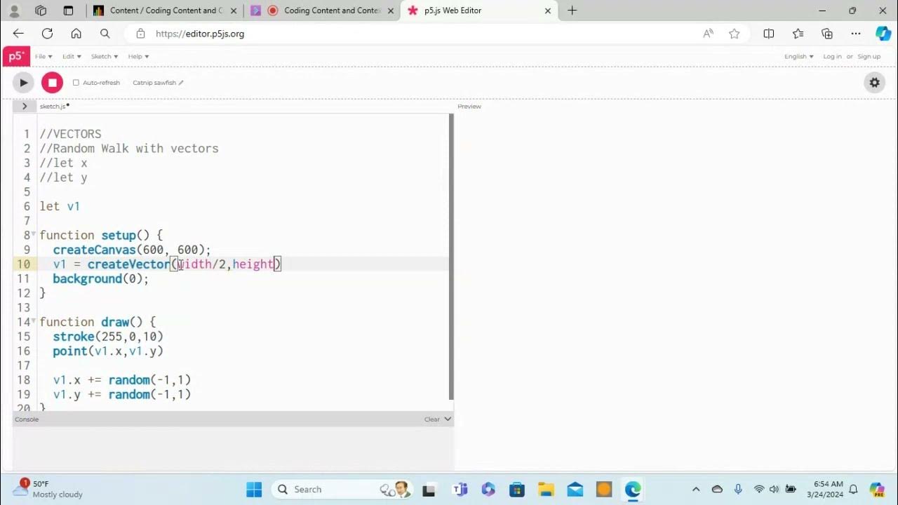 Java Script: Random walk with Vectors in P5 - YouTube