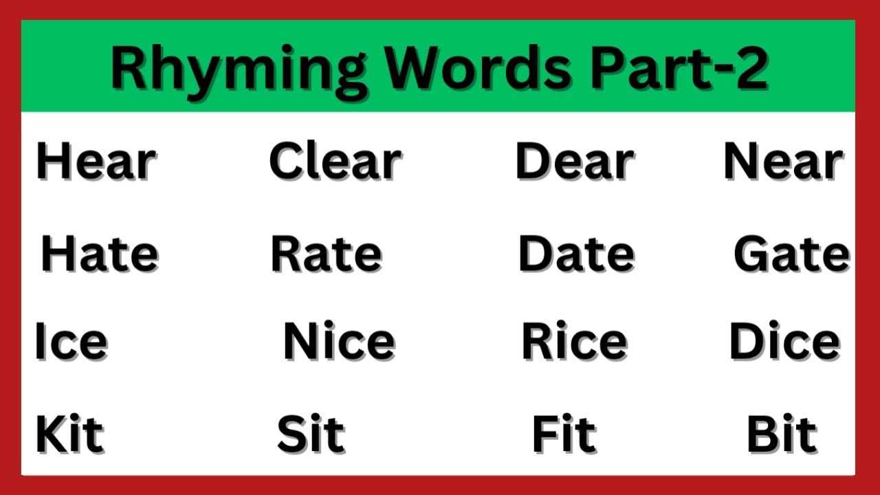 Rhyming Words: Part 2| |Rhyming words list | Rhyming words in English ...