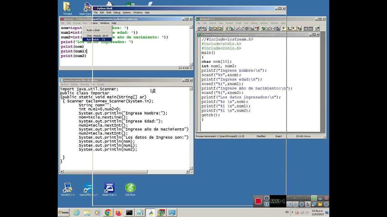 Programando en C++, Python 3.1 y Java en pleno 2023 con W7x32bits - YouTube