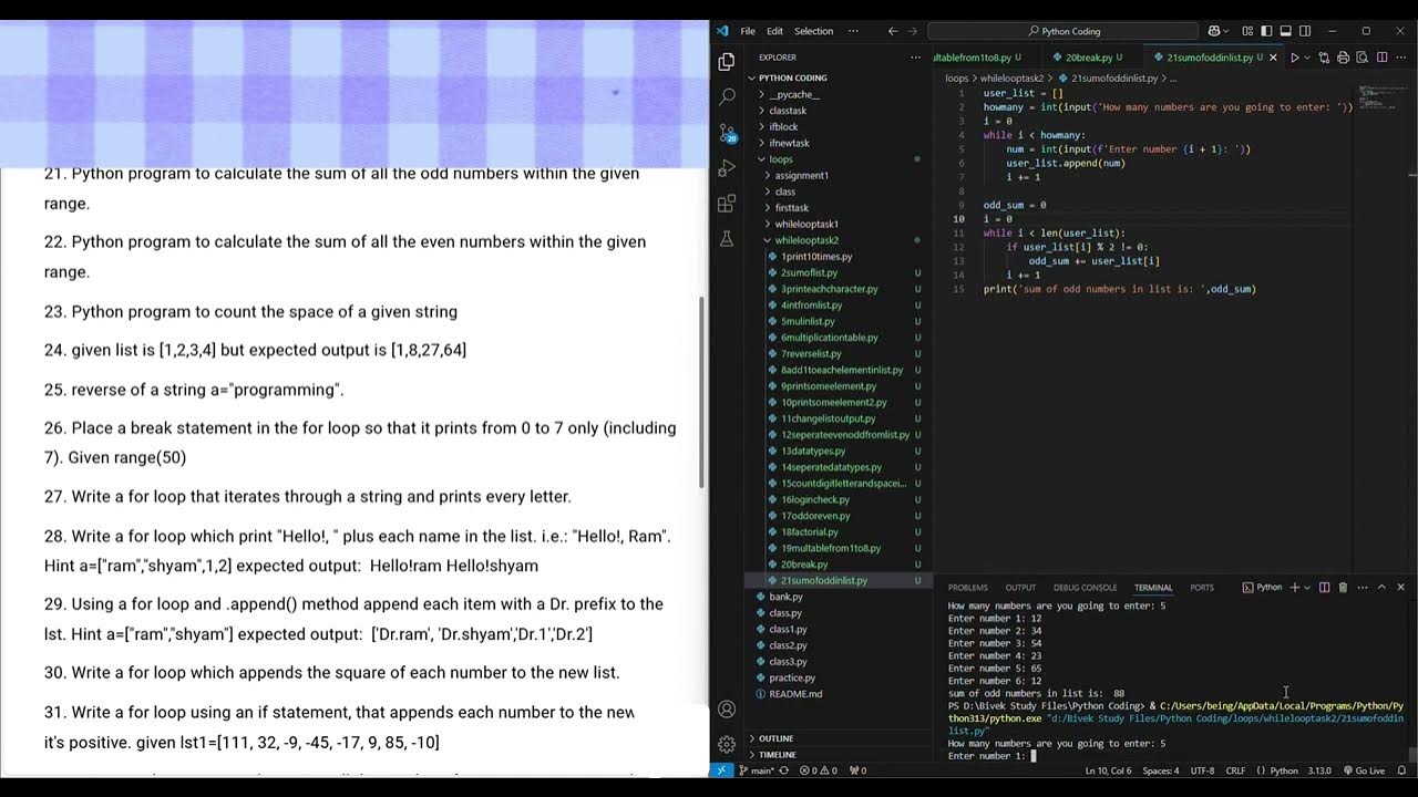 Solving 45 Questions using While Loop | Python Q 20-25 - YouTube