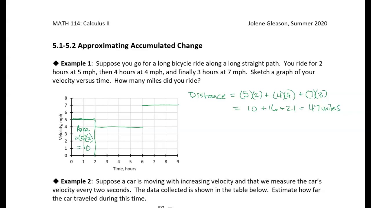 5.1-2 Approximating Accumulated Change: Example 1 - YouTube