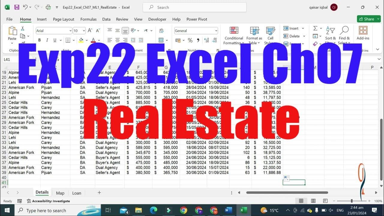 Exp22_Excel_Ch07_ML1_RealEstate | Exp22 Excel Ch07 ML1 RealEstate | Exp22 | @PearsonSolution ...