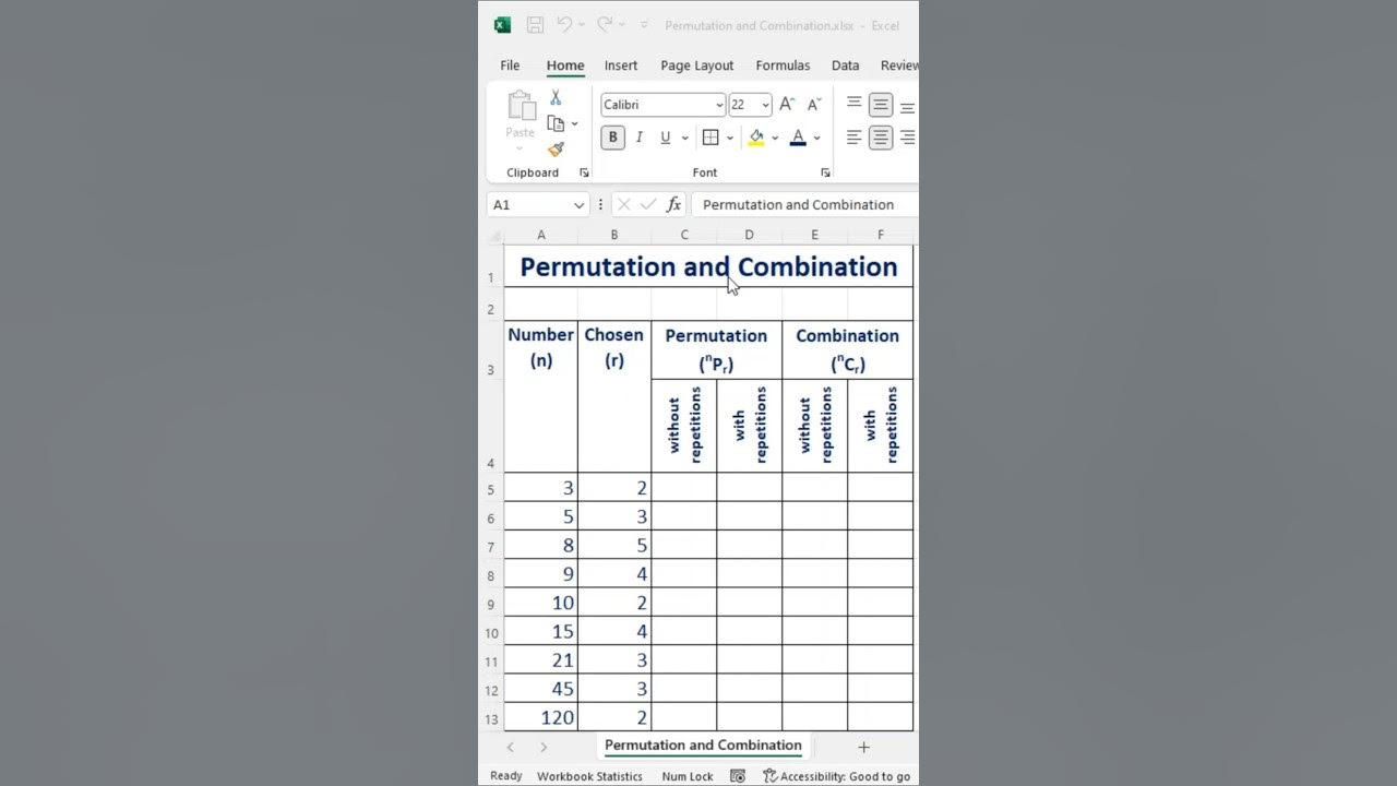 Permutation and Combination in Excel - YouTube