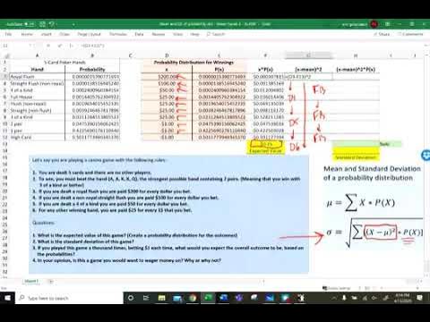 Excel Activity: Find the mean and standard deviation discrete probability distribution (Poker ...