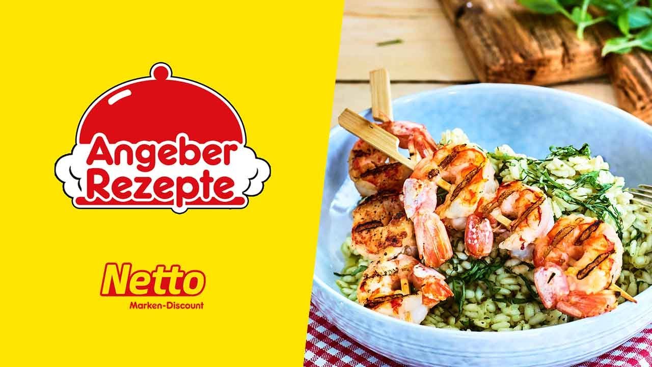 Netto Angeber-Rezept I Basilikum-Risotto mit Gegrillten Garnelen-Spieß ...