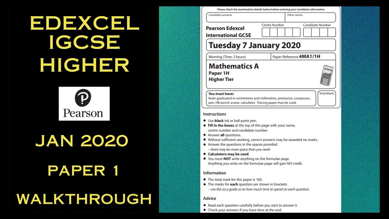 Edexcel International GCSE Maths Higher - January 2020 - Paper 1 ...