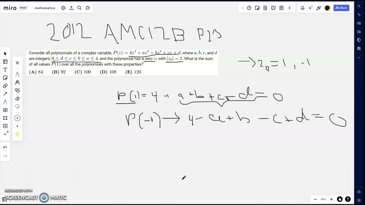 2012 AMC12B Problem 23 (Complex Numbers) - YouTube