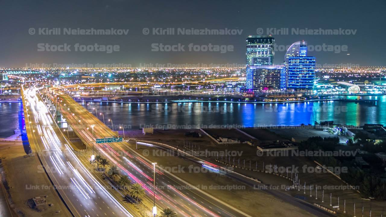 Business bay crossing bridge timelapse, 13-lane-bridge, over the Dubai ...