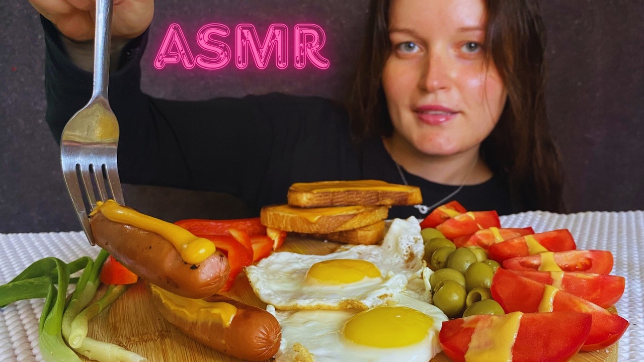 ASMR EATING BREAKFAST, EGGS, SAUSAGES, CHEESE TOASTS (NO TALKING ...