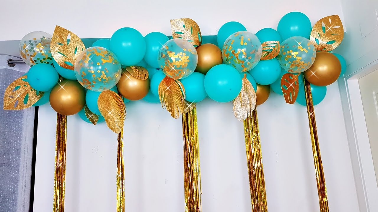 Decoración Con Globos Dorado Y Turquesa/ decorations ballloons ...