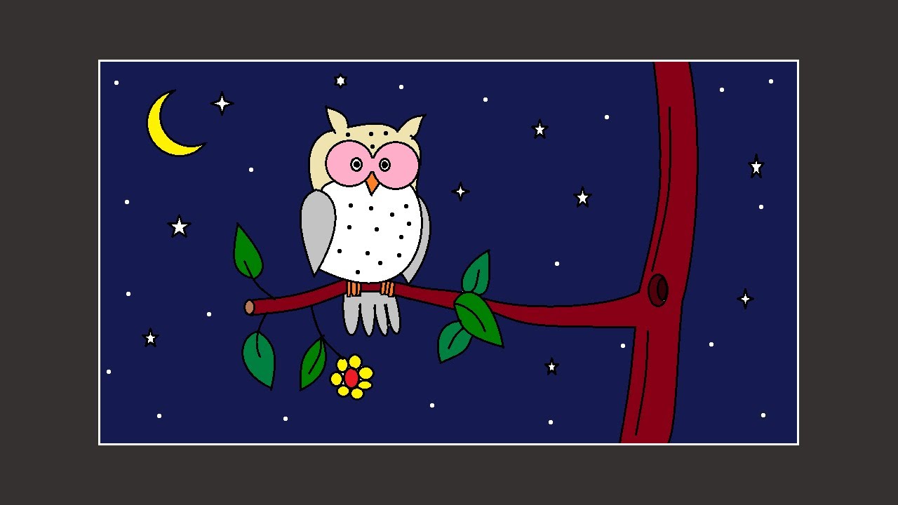 How to draw Simple Drawing / moon light night scenery with owl / Ms ...