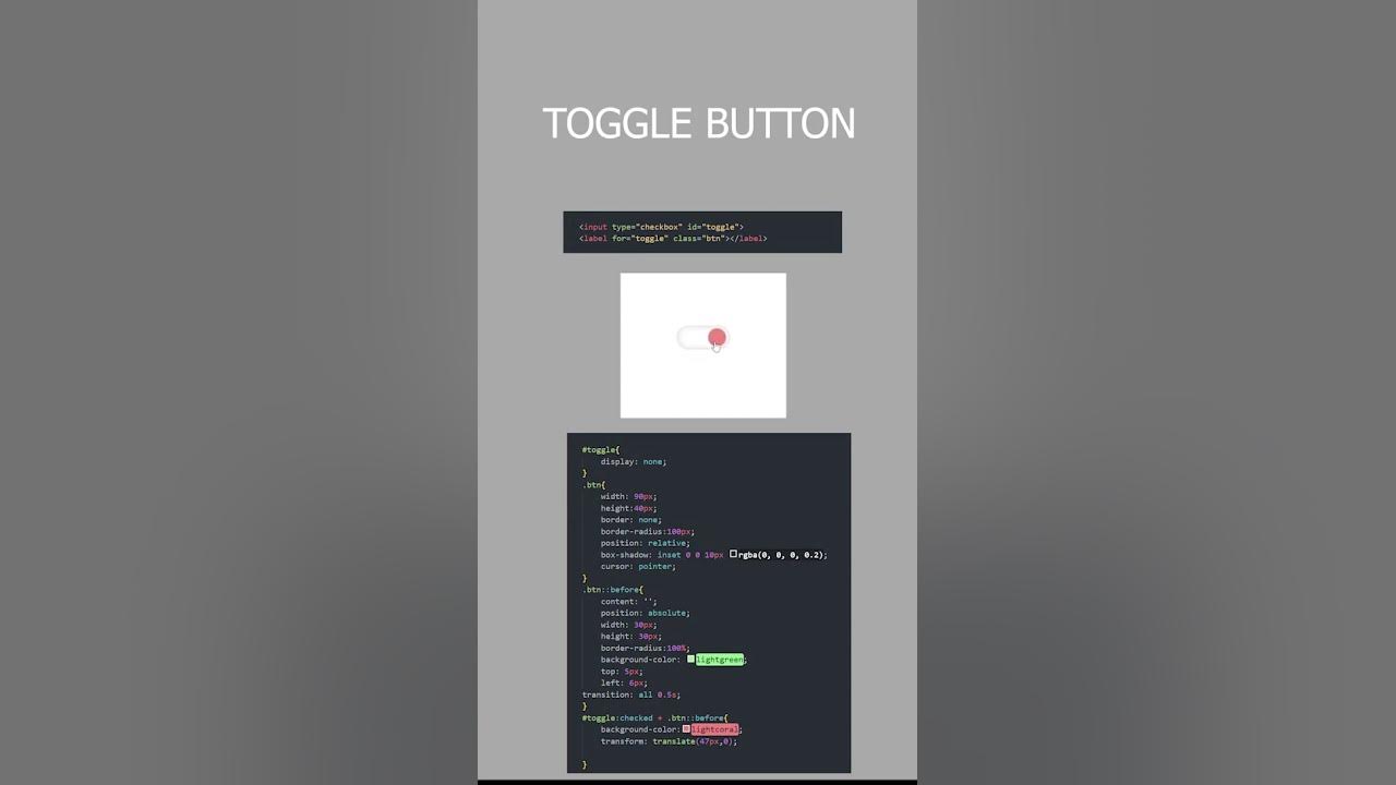 Creating TOGGLE button using HTML and CSS || html || css|| javascript - YouTube
