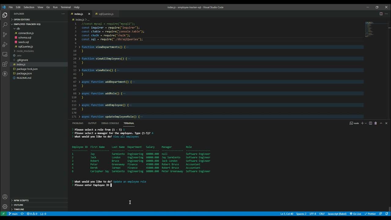 Employee Tracker using MySQL and Inquirer package - YouTube