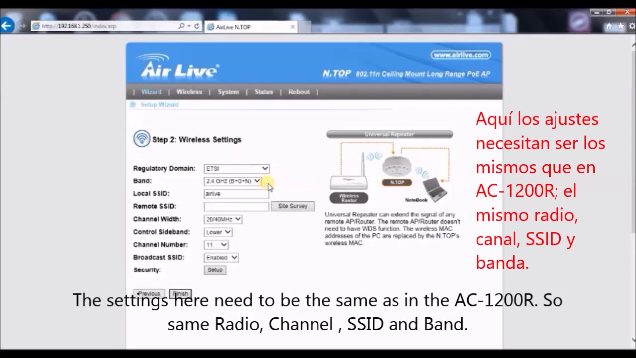 Cómo configurar AirLive AC-1200R con N.Top en modo Repetidor Universal - YouTube