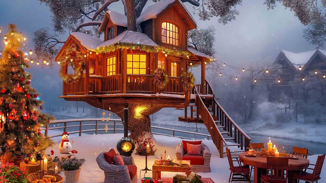 Cozy TREE HOUSE Ambience | Cold WINTER night in the Treehouse with ...