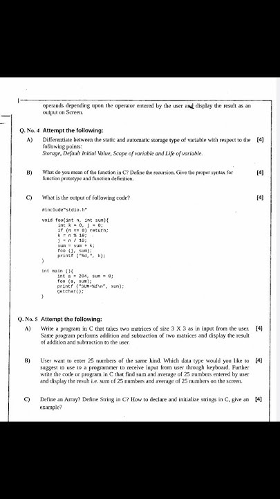 Exam question paper | C Programming language questions paper |dbatu ...