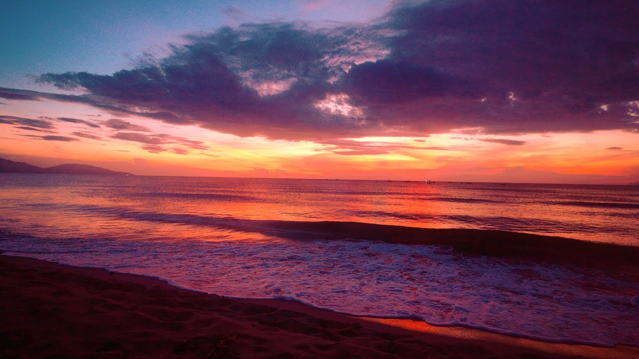 Rosy Sunset Afterglow on the Beach with Calming Ocean Waves | 4K ...