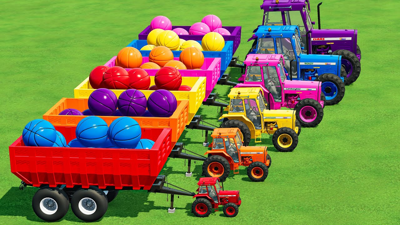 MASSEY FERGUSON & J. DEERE & PORSCHE & FASTRAC TRANSPORT BATTLE w ...