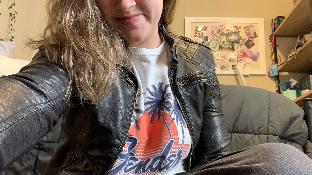 ASMR with leather jacket sounds (scratching, tapping, and zipper sounds ...