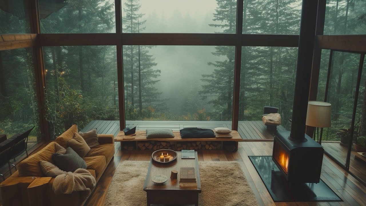 A Cozy Mountain Cabin in the Rain sounds ASMR for Sleep, White Noise ...