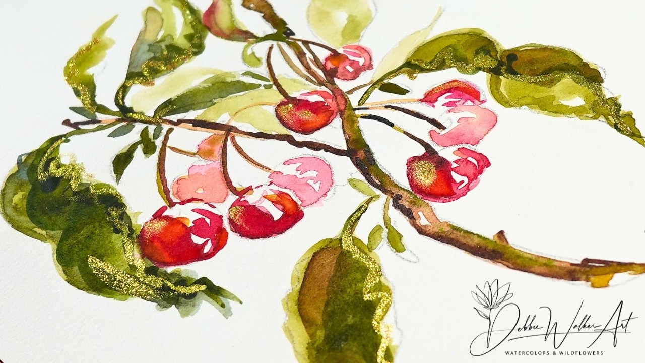 Watercolor cherries. These were so fun, and beautiful reds, oranges and ...