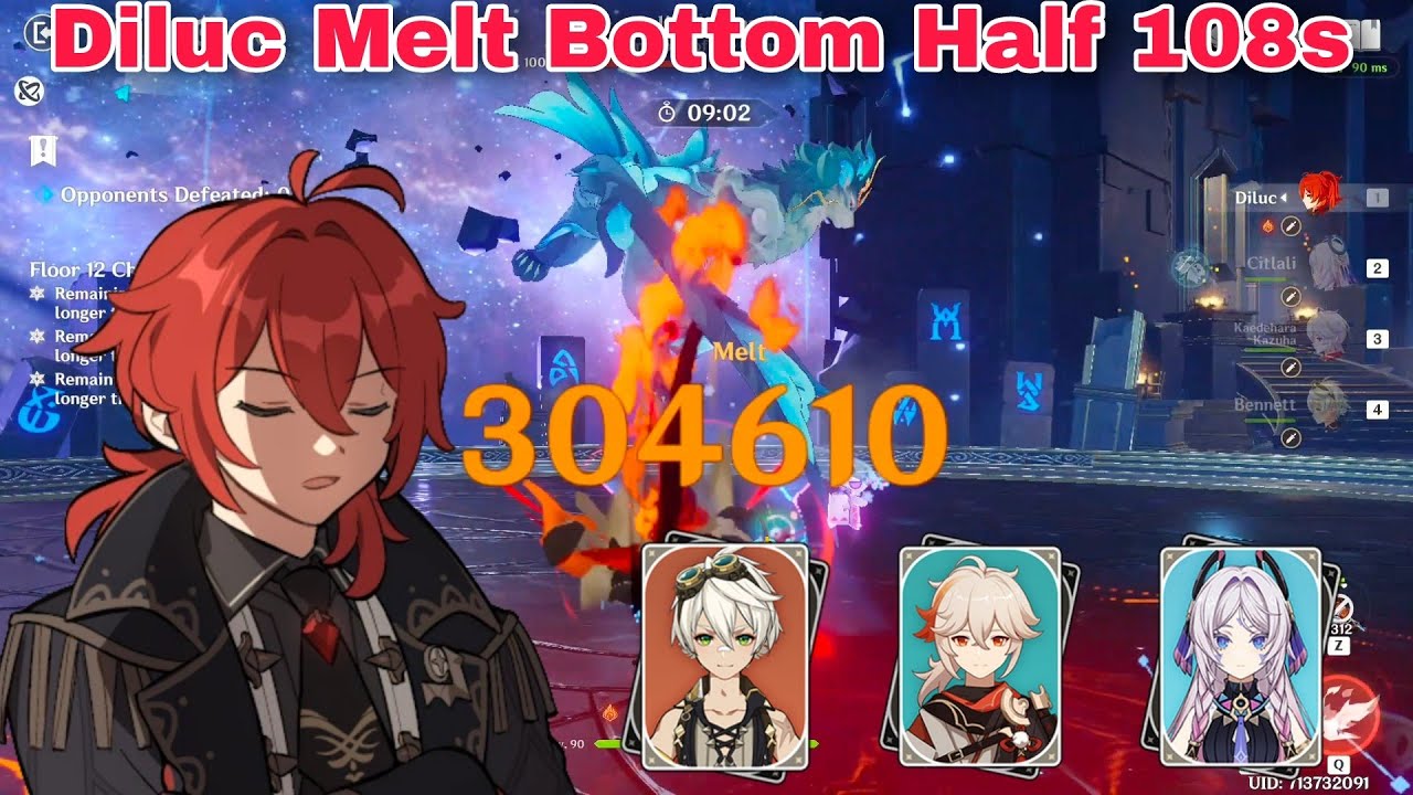 Diluc Melt Bottom Half Continuous Speedrun 108s || Genshin Impact 5.4 ...