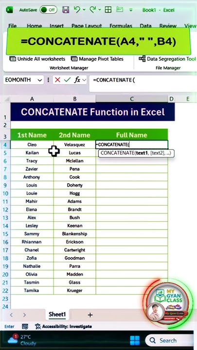 Excel में दो या ज्यादा Cell कैसे जोड़ें | CONCATENATE ka use ...