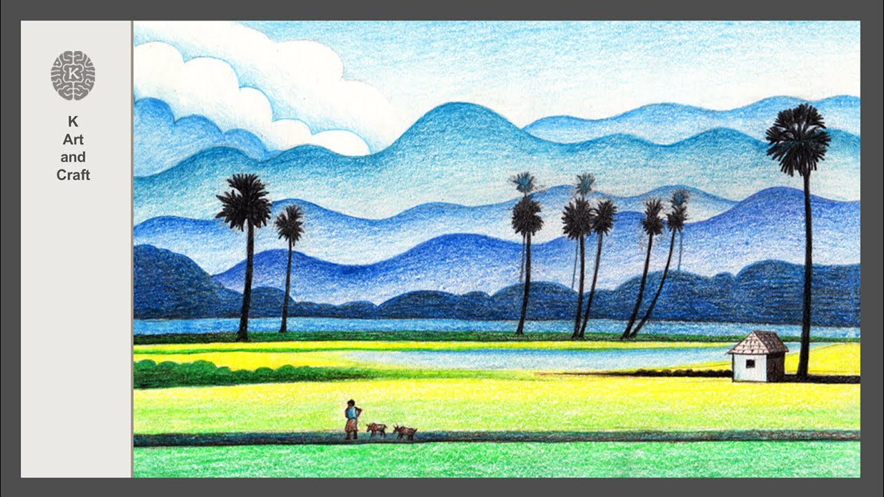 How to draw a beautiful valley scenery - YouTube