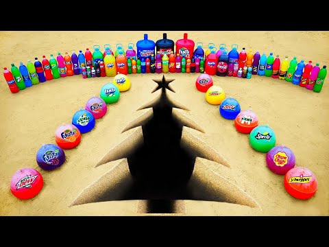 Giant Toothpaste Eruption from Christmas Tree pit, Giant Coca Cola & Fanta, Mtn Dew, Pepsi vs Mentos
