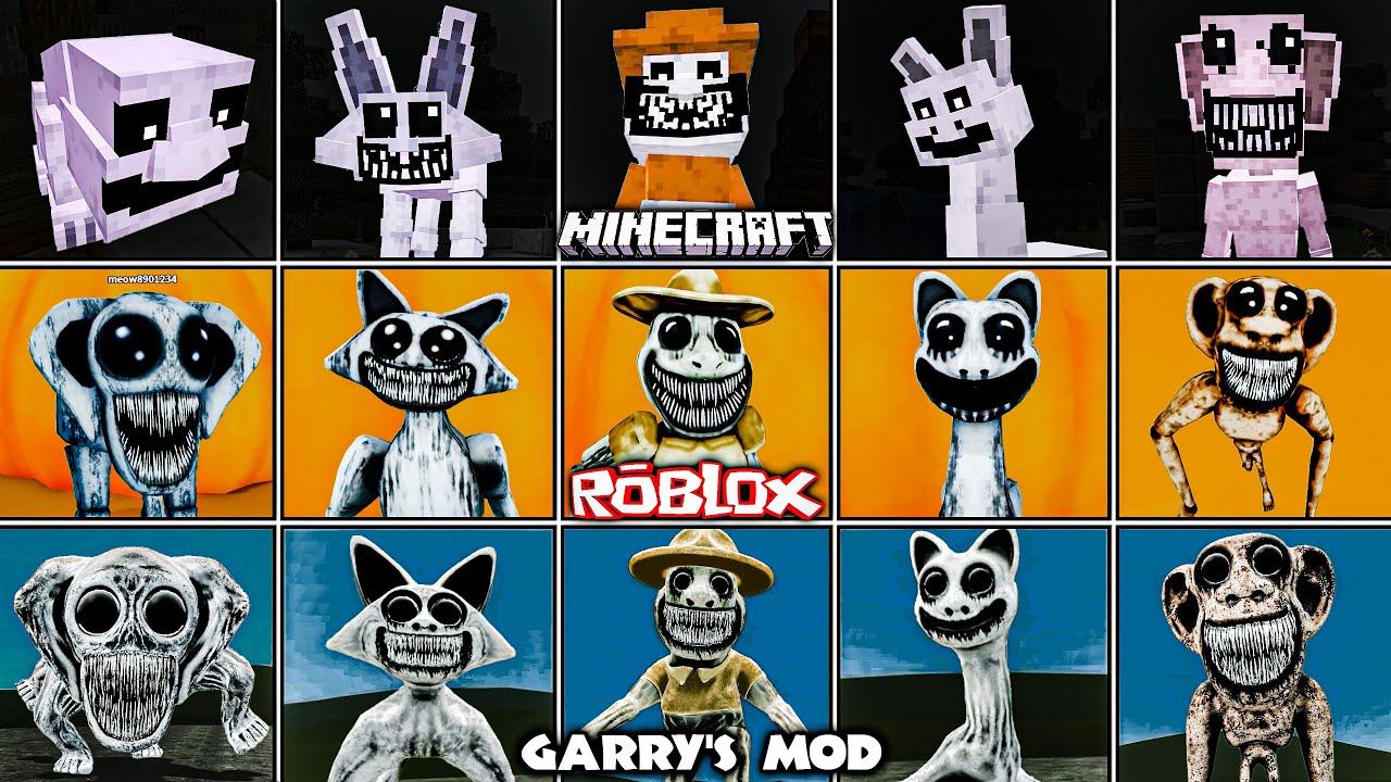 [ALL JUMPSCARES + All Attacks] Zoonomaly - Minecraft vs Roblox vs Garry ...