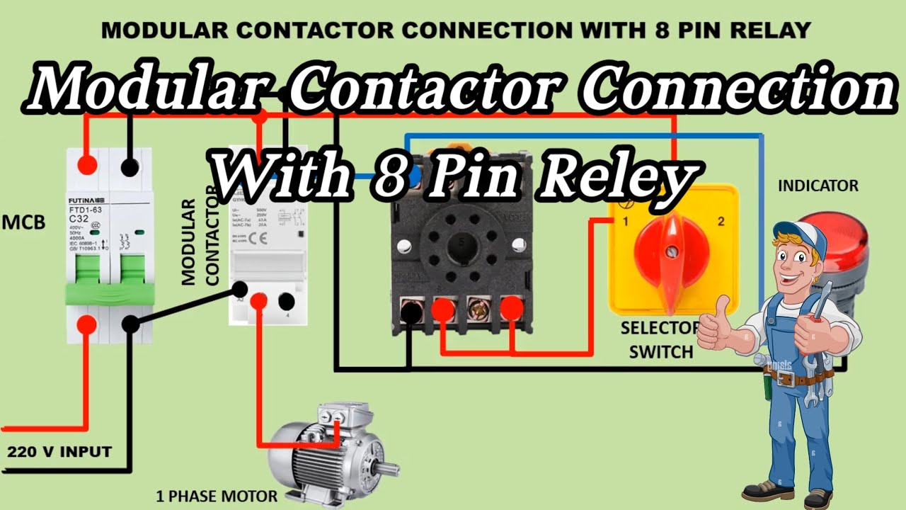 Modular contactor connection।modular contactor 8 pin timer connection ...