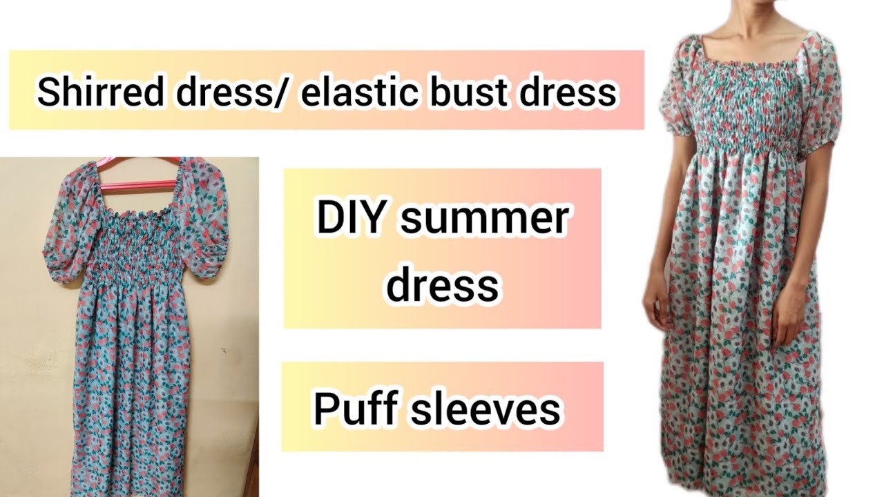 DIY elastic bust dress with puff sleeves|| beginners friendly|| Easy ...