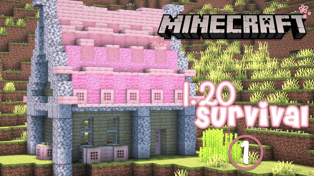 My AMAZING yet strange PINK STARTER BASE | Minecraft 1.20 Survival #1 ...