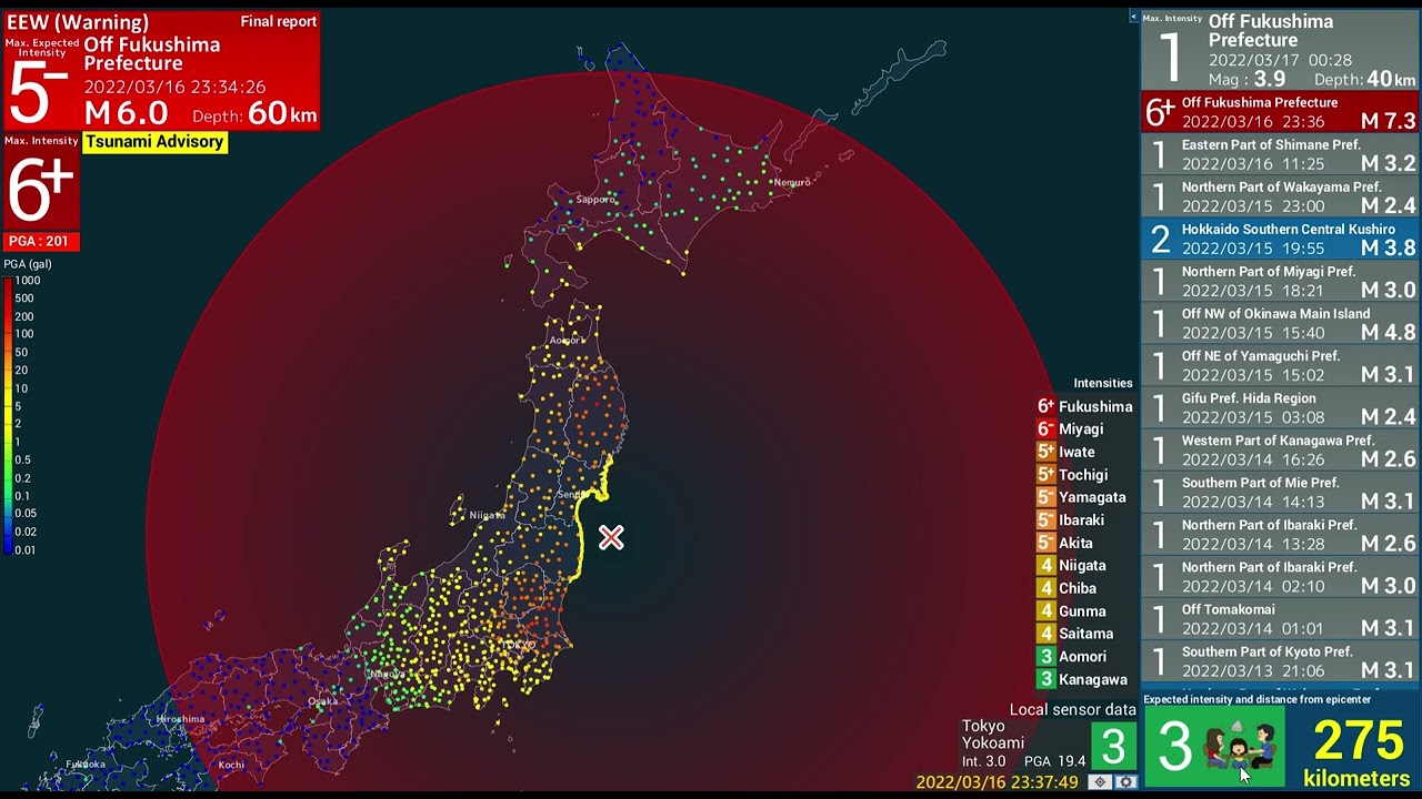 JQuake (First capture!) #1 Magnitude 7.2 Earthquake off the Fukuhshima ...