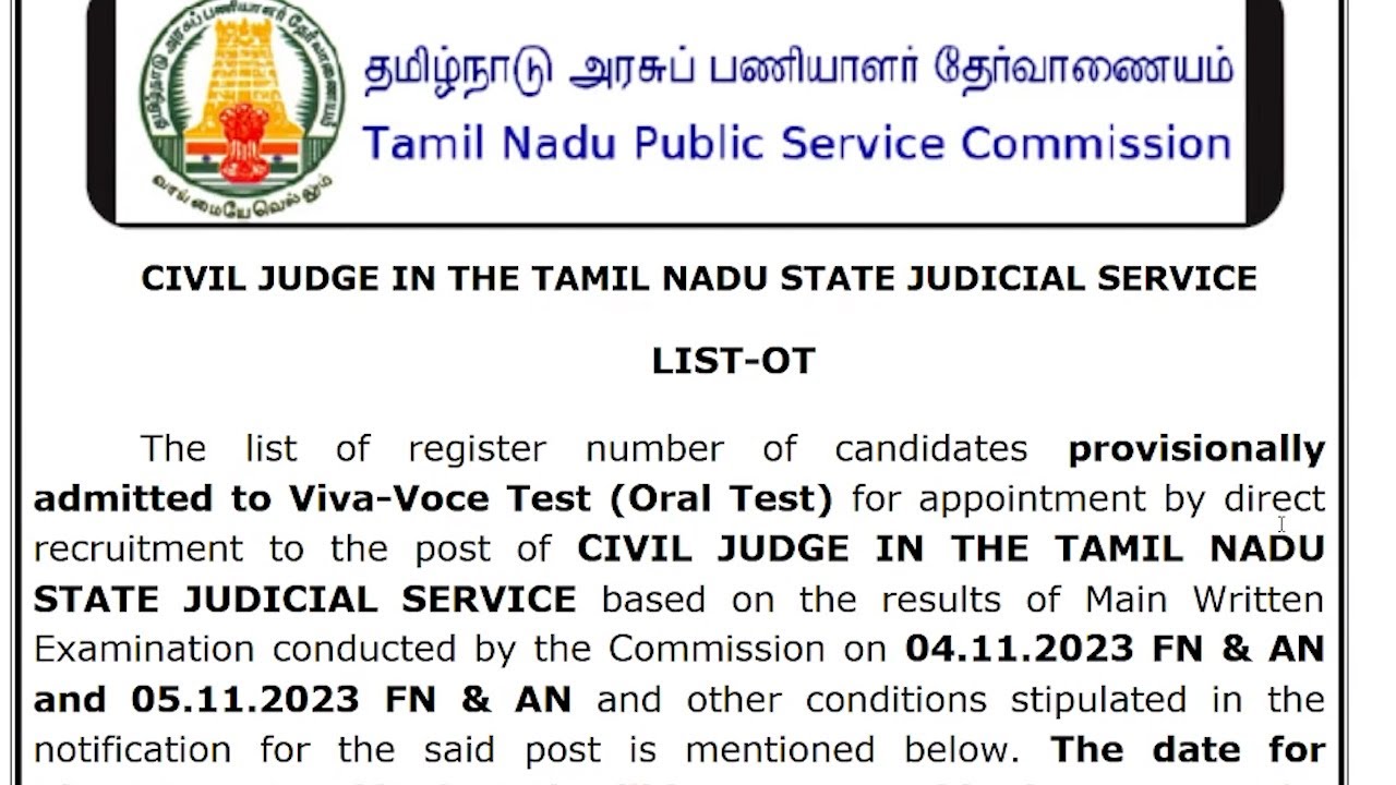 TNPSC | MAINS RESULT | CIVIL JUDGE IN THE TAMILNADU STATE JUDICIAL ...