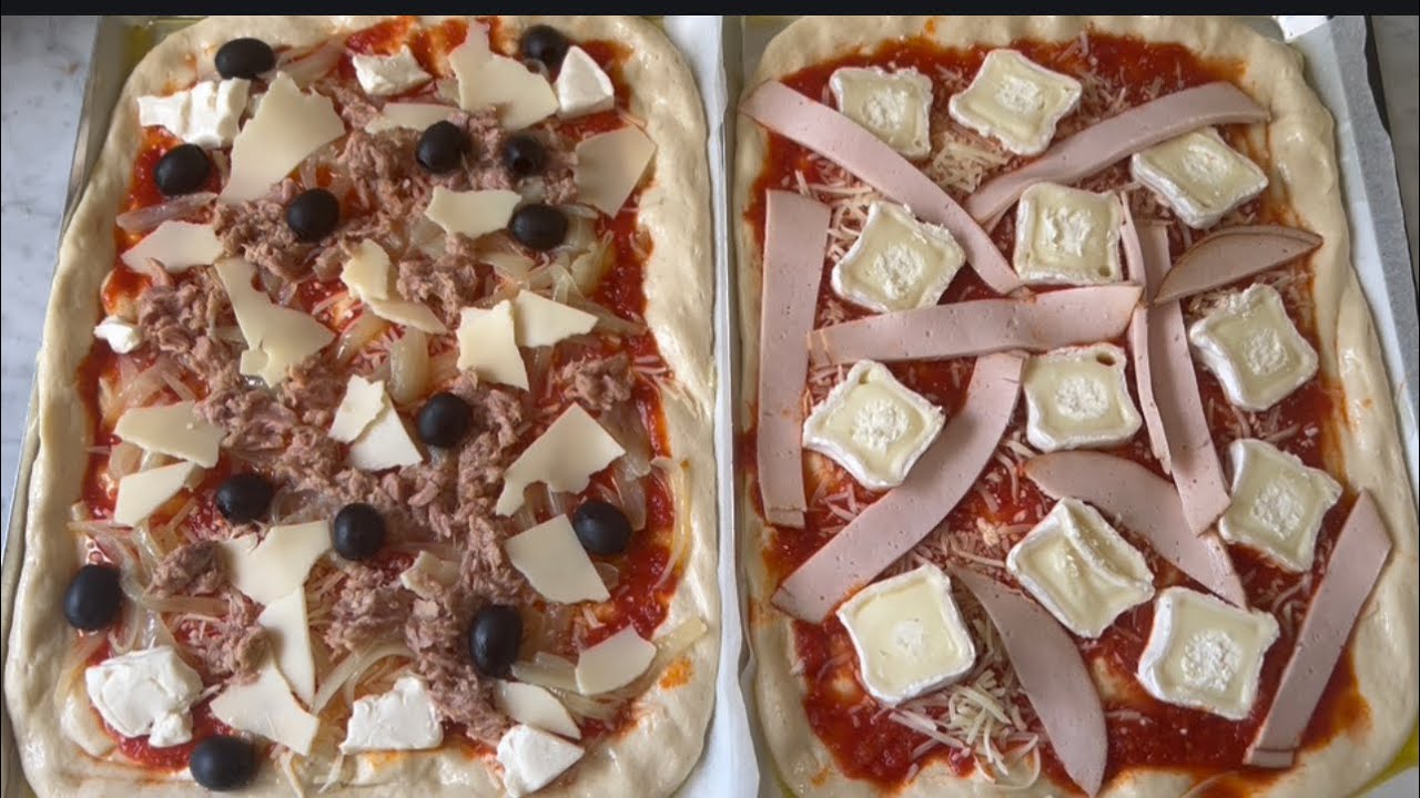 Recette de pizza avec la pâte de fougasse facile et rapide (بيتزا ...